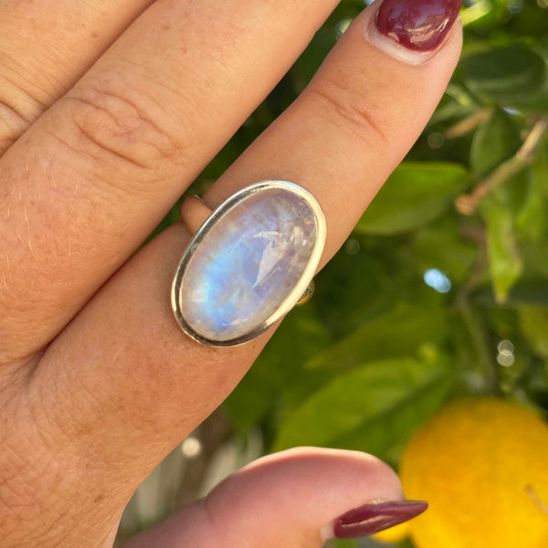 Oval Rainbow Moonstone Ring, One of a Kind - Glamrocks